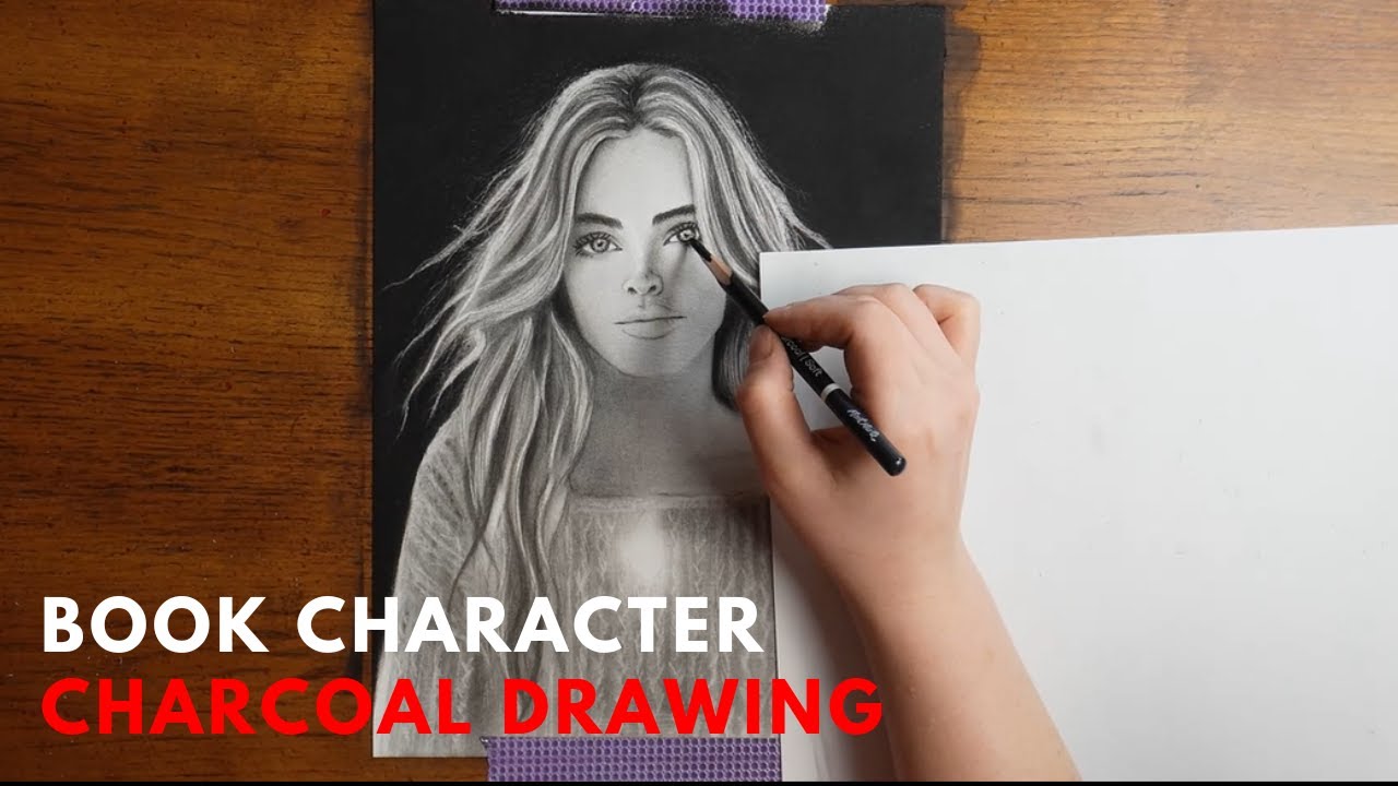 Realistic book character drawing process - Charcoal Portrait Drawing ...