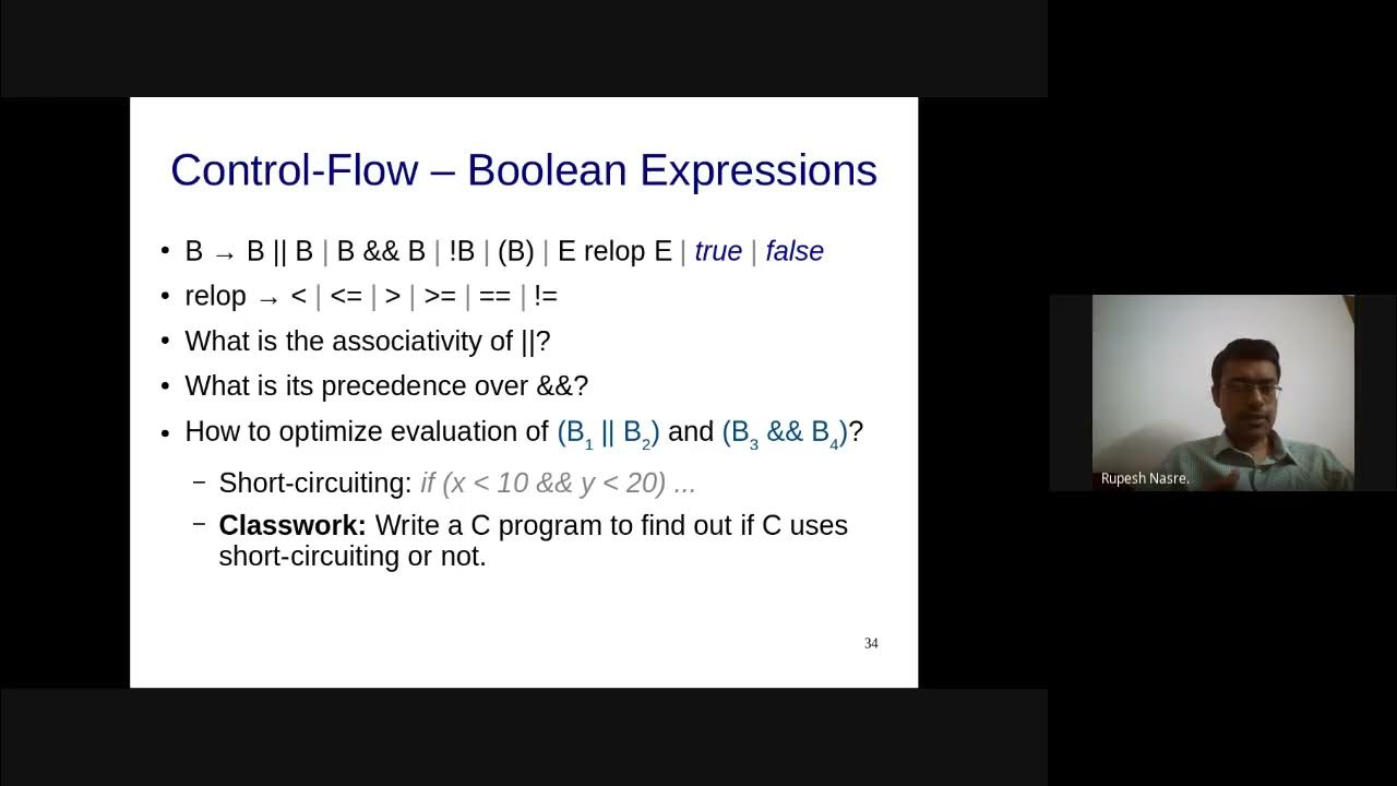 Cs3300 Compiler Design Lec 34 Intermdiate Code Generation Part 4 Ir For Boolean