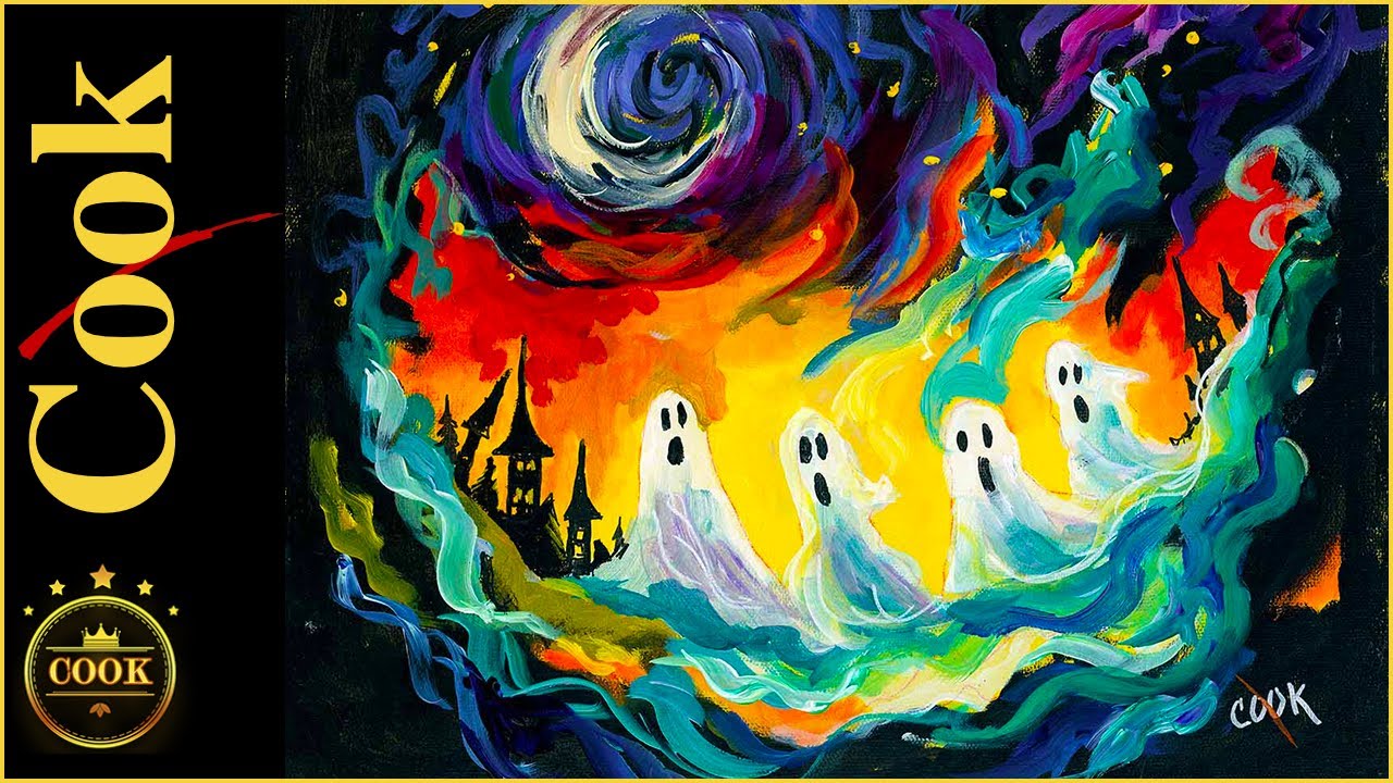 Ghosts in the Night Sky – Fun Halloween Acrylic Painting Lesson # ...