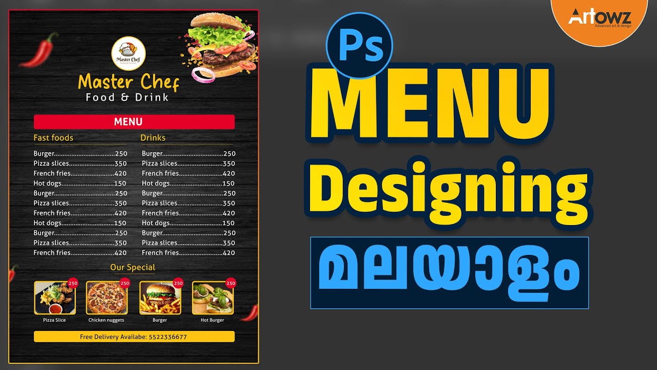 Menu Designing in Photoshop Malayalam | Restaurant | Hotel | Graphic ...