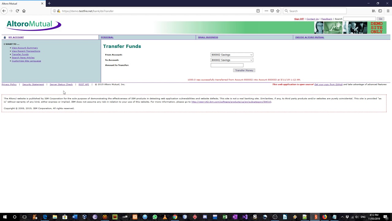 IDOR vulnerability in Altoro Mutual site - YouTube
