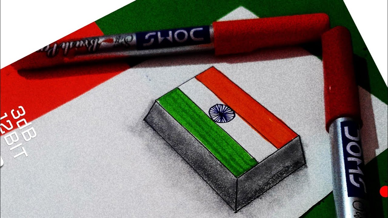 3d indian flag |how to draw 3d indian flag step by step - YouTube