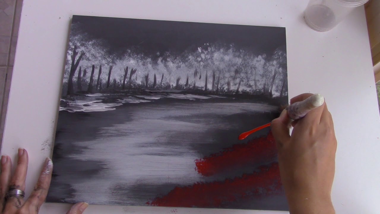 RED Tricolor Forest｜ Acrylic Painting Landscape Demo｜ Simple & Easy ...
