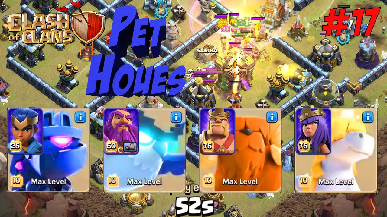 New TH14 Using Pet House With Heros + 4 Golem + 8 Super Wizard + 8 ...