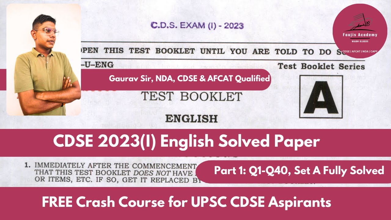 CDSE 2023 (I) English Part 1 | CDS 1 2023 English Solved Paper #cdse # ...