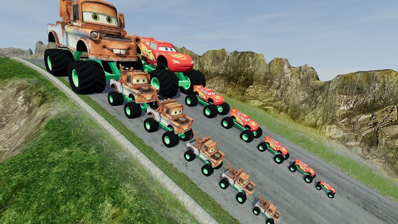 Big & Small Cars Lightning McQueen vs Big & Small Monster Tow Mater vs ...