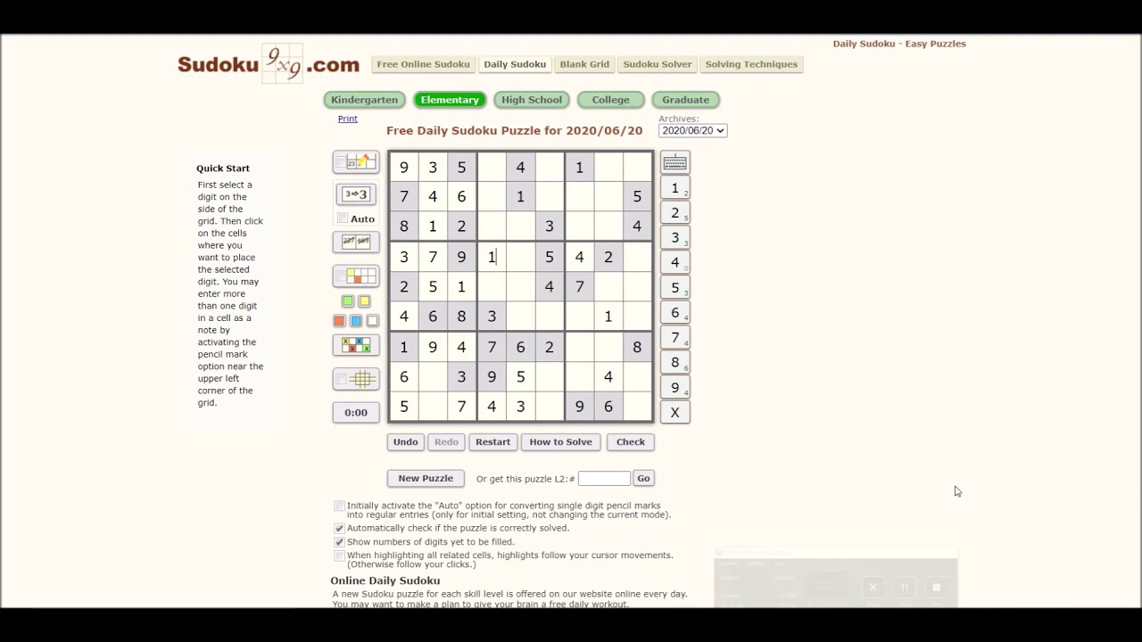 Sudoku 06/20/20 elem Da Funky Rapsta - YouTube
