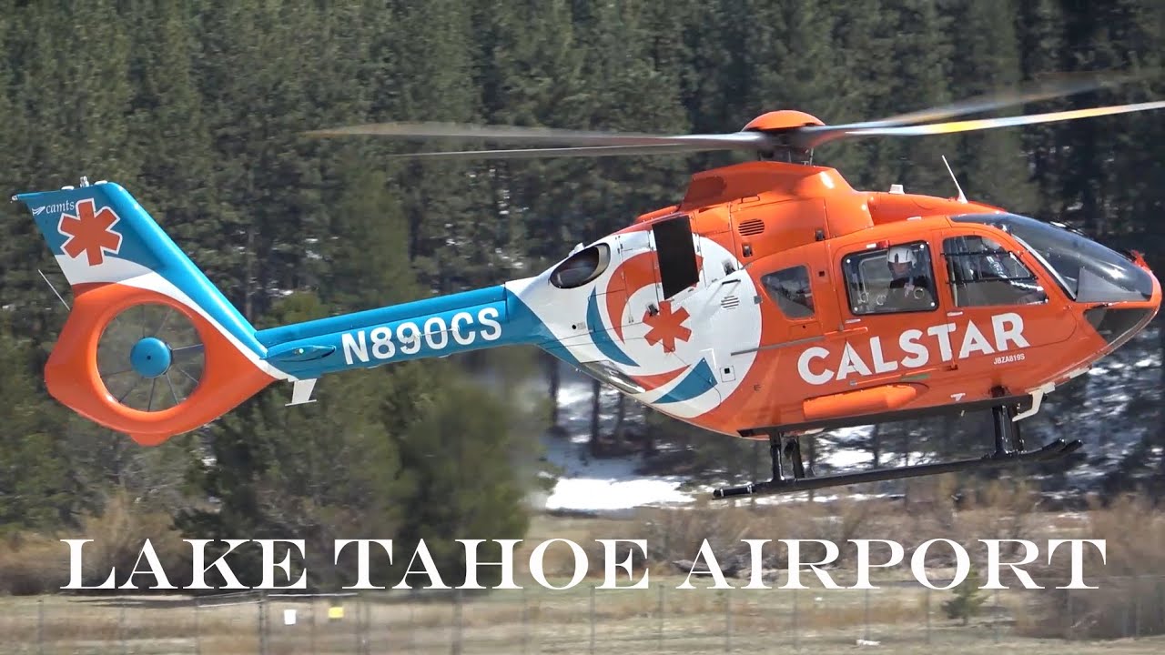 EC135 CALSTAR rescue helicopter startup, takeoff and landing at Lake ...