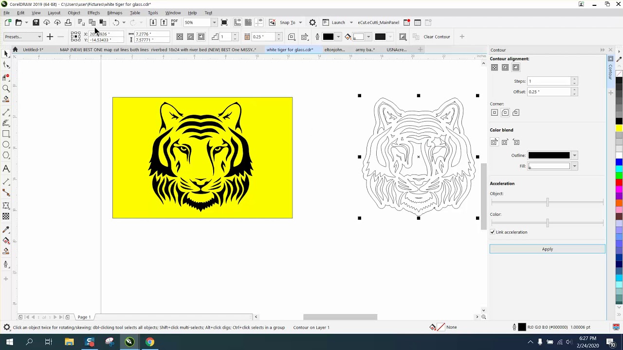 Corel Draw Tips & Tricks Cut line around a Tiger Head Contour - YouTube