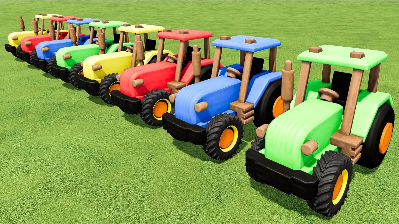 TOY TRACTORS OF COLORS IN FS22 | TRANSPORT IN COLORS WOOD GARAGE ...
