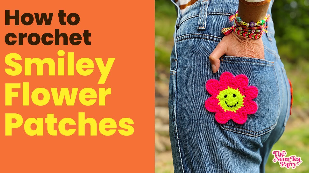 How to Crochet Smiley Face Flower Patches - YouTube
