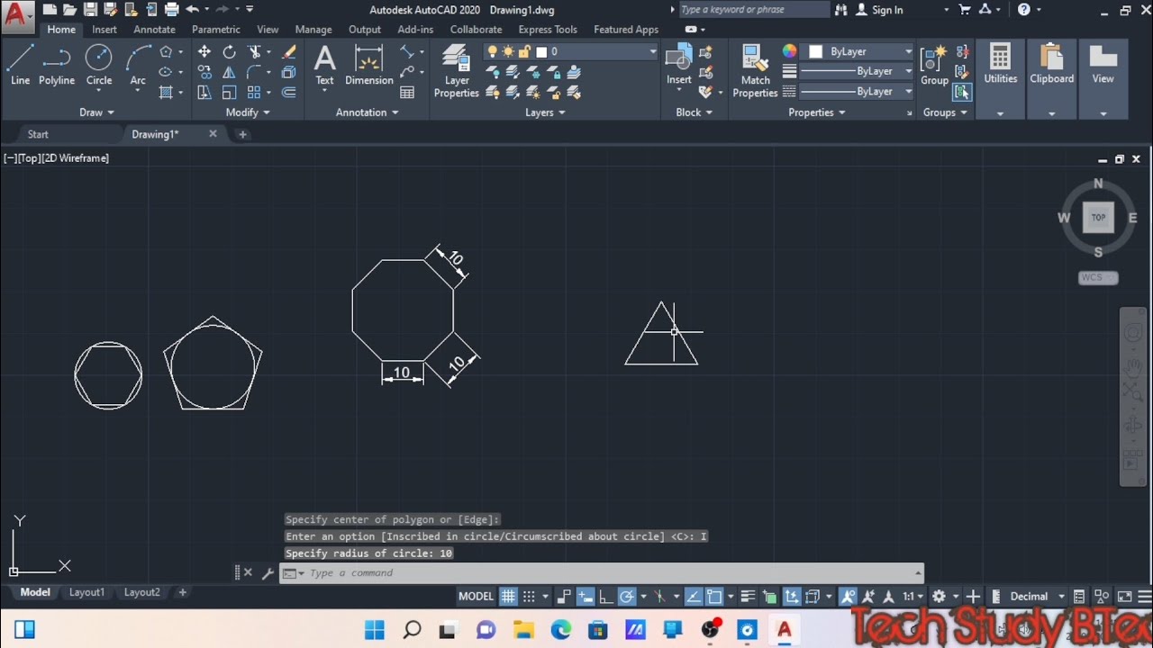 autocad 2020 tutorial in hindi|polygon command| autocad tutorial for beginners - YouTube