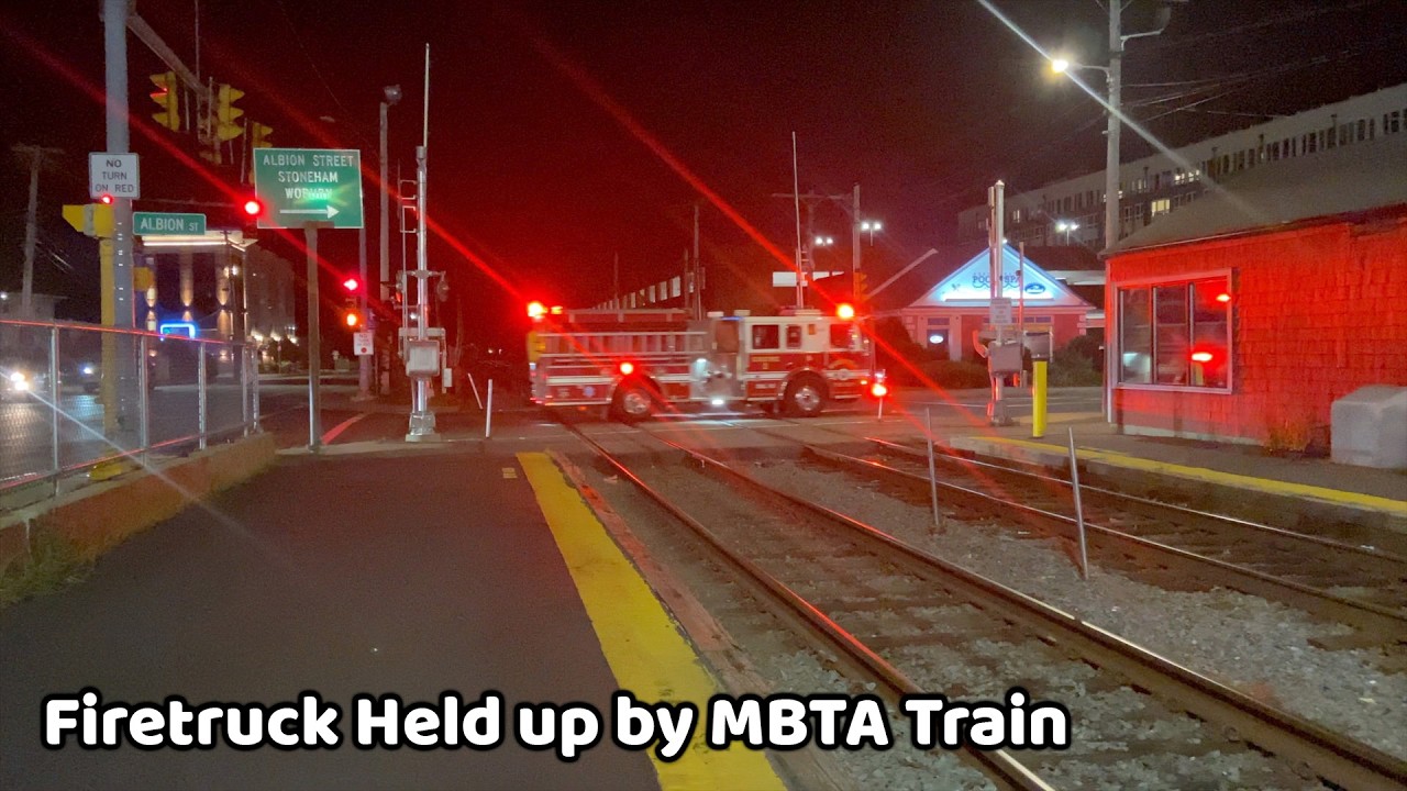MBTA Commuter Rail Stops at Wakefield and Holds Up a Firetruck - YouTube
