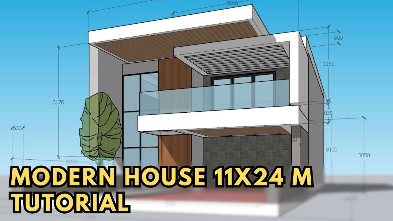 SKETCHUP HOUSE TUTORIAL HOW TO MAKE 11x24 m MODERN HOUSE DESIGN - YouTube