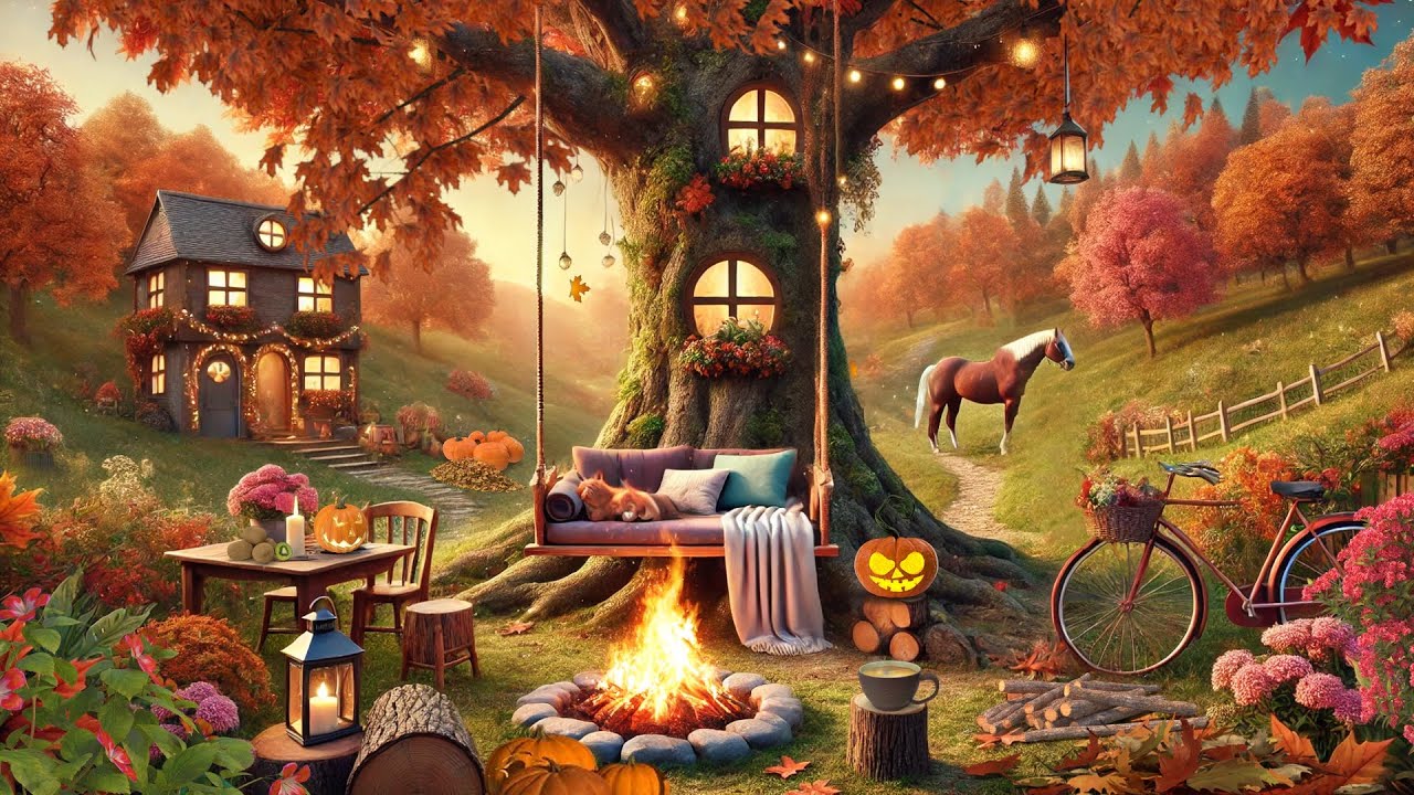 Cozy Campfire In Farm Autumn Ambience with Relaxing Crackling Fire ...
