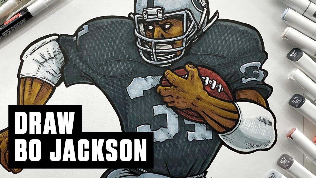 Drawing Bo Jackson in a Comic Book Style - YouTube