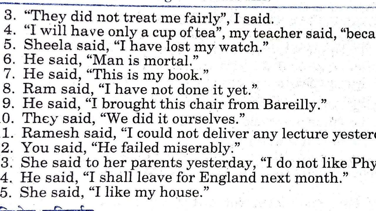 Direct And Indirect Speech Class 12 UP Board | exercise 3 English 12 ...