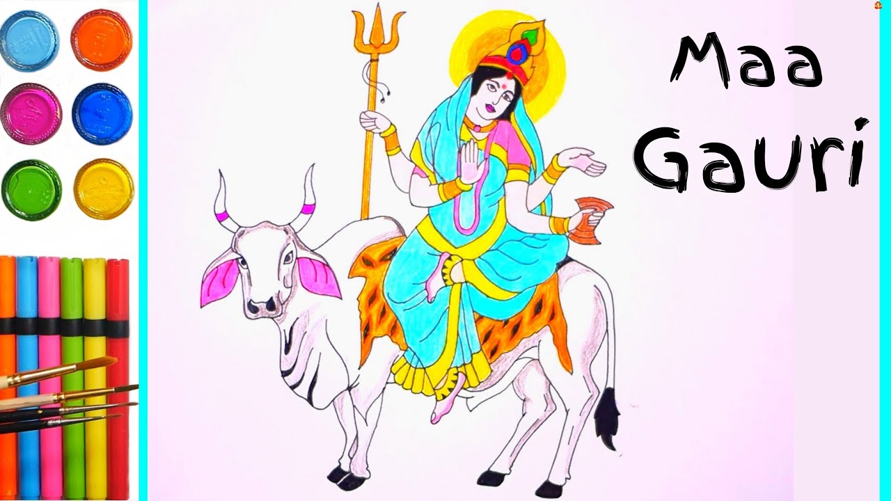 Beautiful Painting of Maha Gauri Mata | Drawing of Goddess Maha Gauri ...