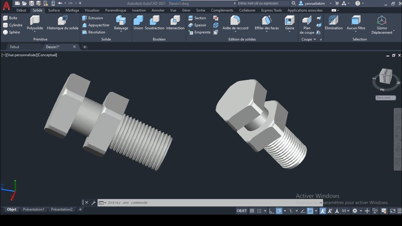 AUTOCAD 2024_DESSIN D'UN VIS_3D - YouTube