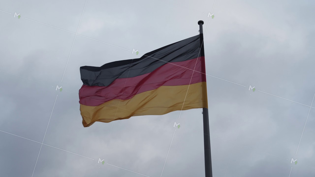 SLOW MOTION: Close up of beautiful German Flag waving in the Wind with ...