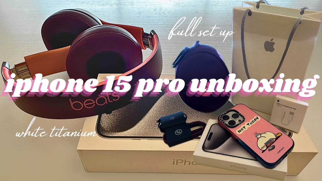 iPhone 15 Pro unboxing (white titanium) accessories included - YouTube