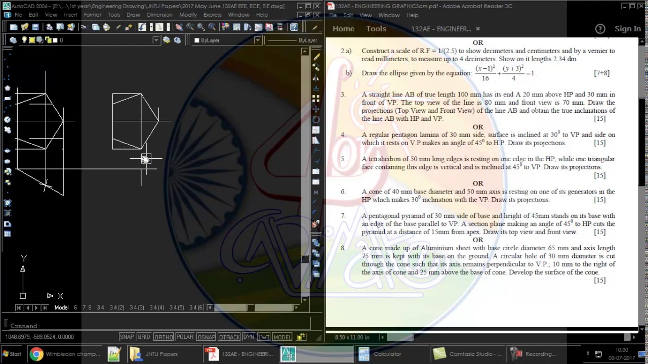 AutoCAD tutorial for Engineering Drawing - JNTU paper with - May June 2017, EEE, ECE, EIE 132AE ...