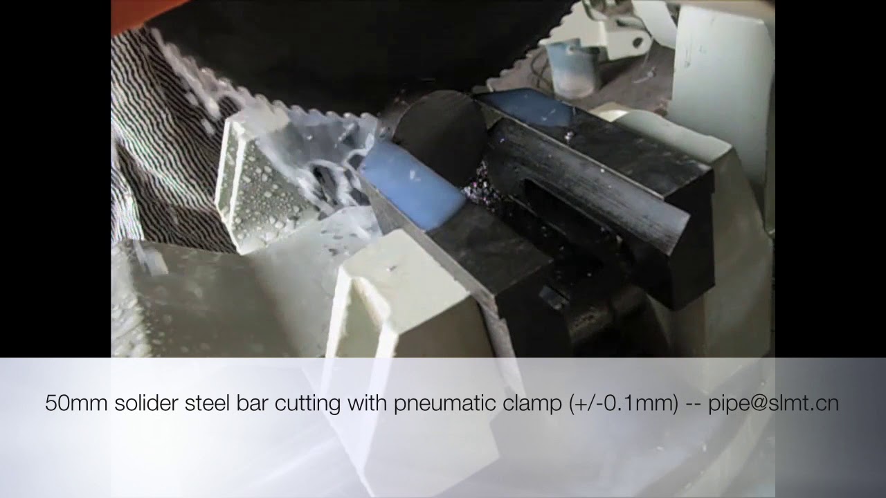 50mm solid steel bar cutting - YouTube