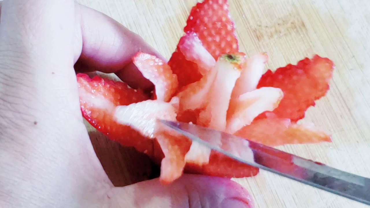How to Make Strawberry flowers for garnishing/ fruit carving tutorial ...