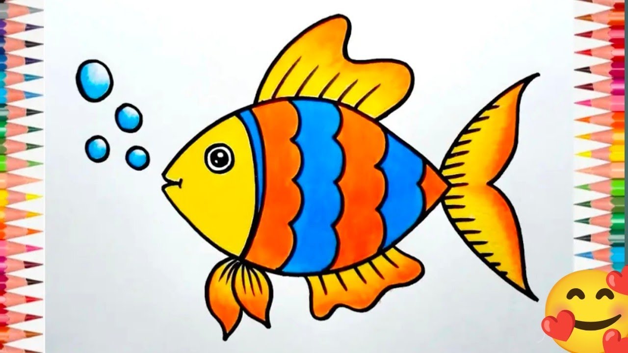 How To Draw a Cute Fish 🐟 / Beautiful Fish 🐠 Drawing toddlers step by ...