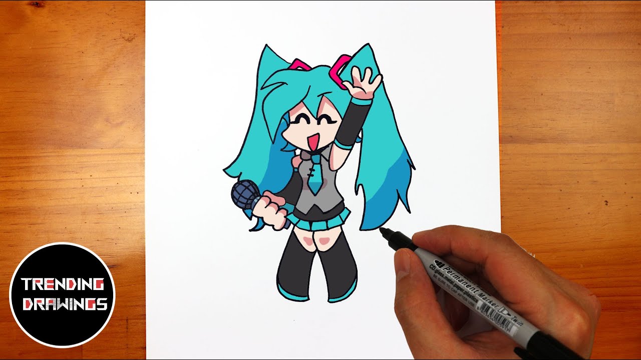 How To Draw FNF MOD Character - Hatsune Miku Easy Step by Step - YouTube