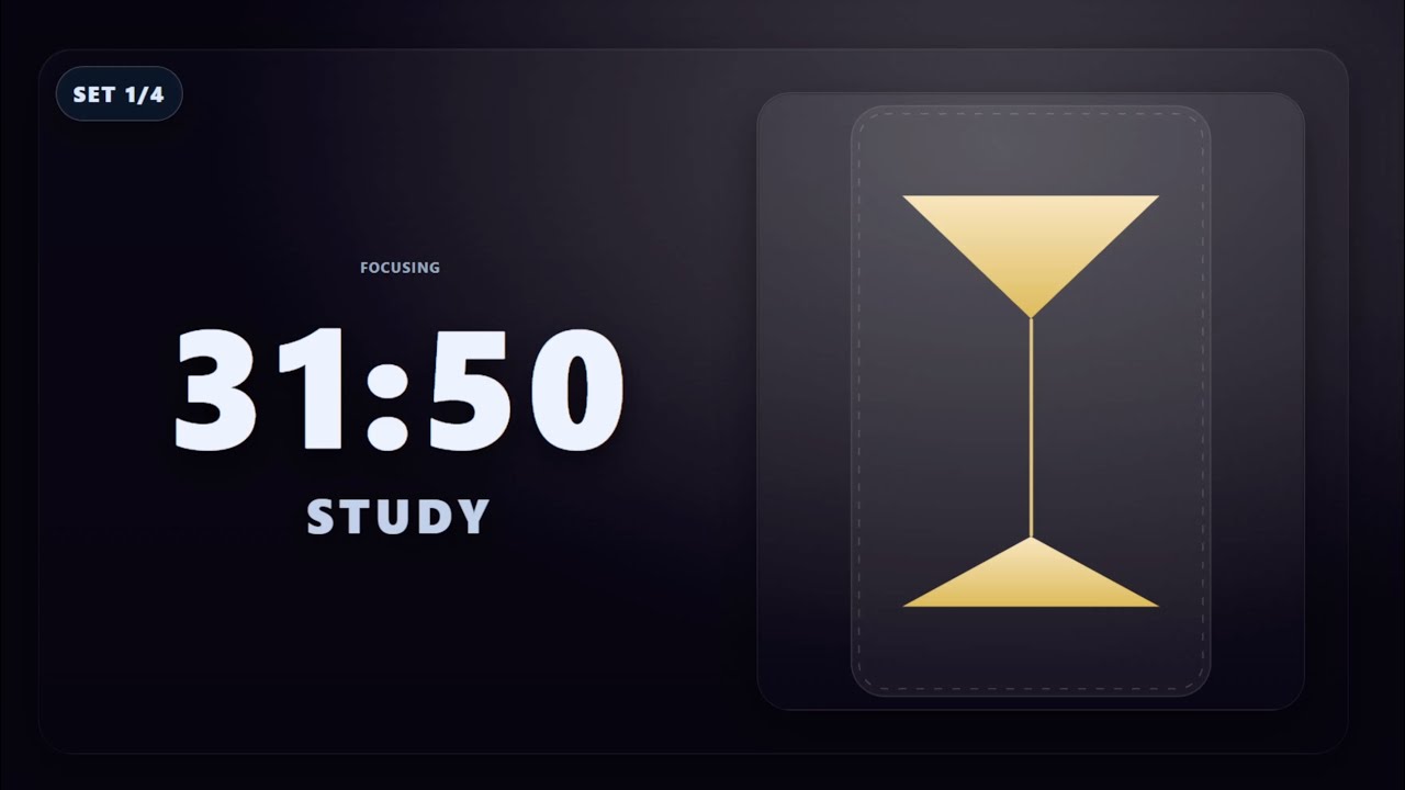 4 Hour Pomodoro Timer ⏳ 50/10 Method | Hourglass Animation + Focus ...
