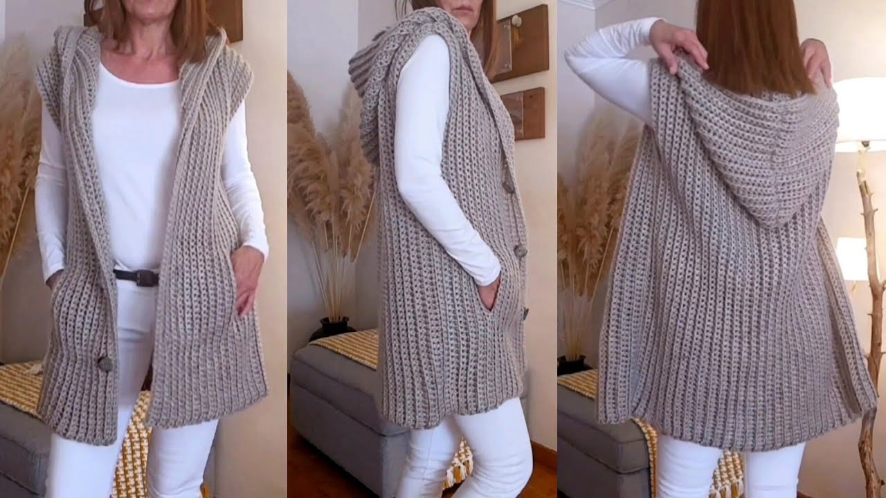 Como #tejer Chaleco/Chaqueta/Cardigan con capucha a crochet. - YouTube
