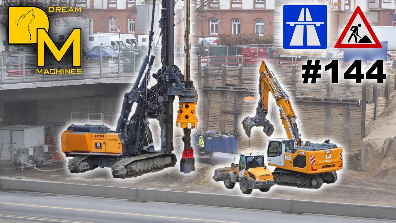 MEGA BAUSTELLE AUTOBAHN [144] LIEBHERR LB45 Bohrgerät CATERPILLAR 326 ...