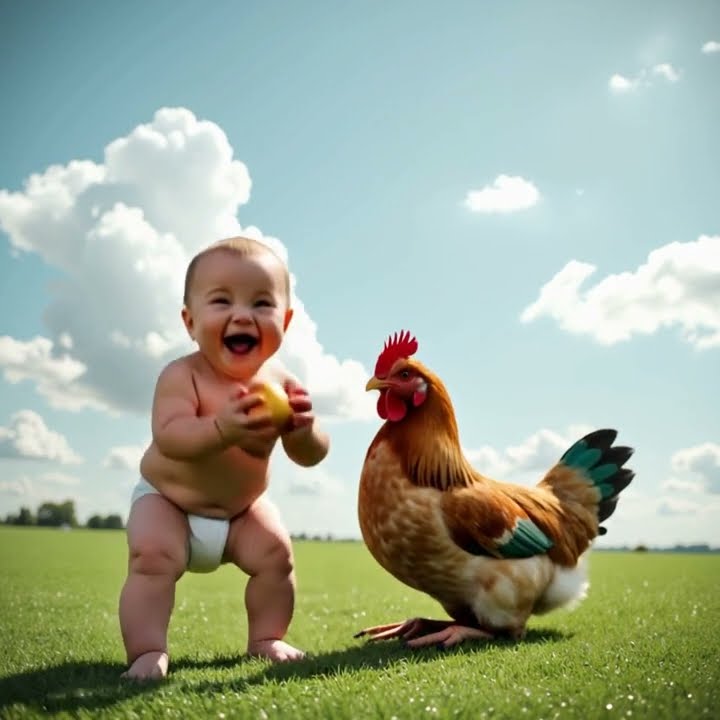 Cute Baby pick up the golden egg funny Hen - YouTube