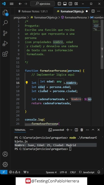 Resolver pregunta entrevista objetos #javascript #shorts #qaautomation - YouTube