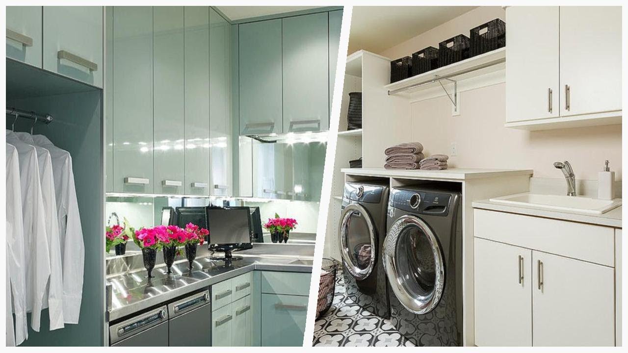 75 Laundry Room With Flat-panel Cabinets And A Side-by-side Washer ...