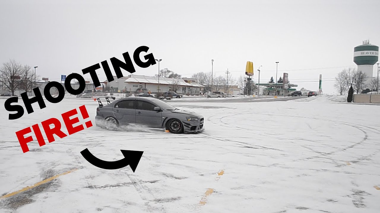 Slammed Evo X Snow Fun - YouTube