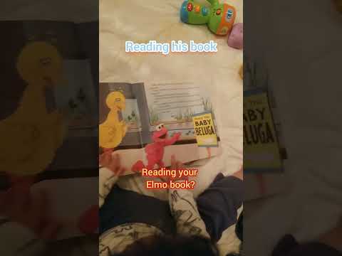 Reading time with his favorite book "Elmo" He loves pointing pictures ...