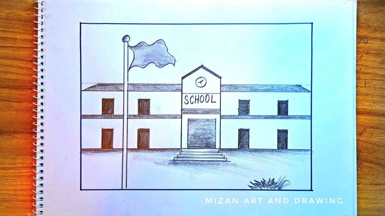 How to draw School / My School Drawing / বিদ্যালয় অংকন - YouTube