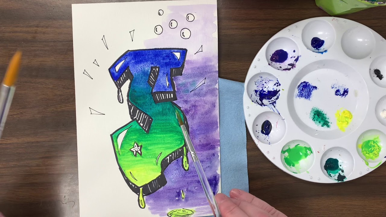 Art 1: Adding Watercolor to Graffiti Tag Design Part 2 - YouTube