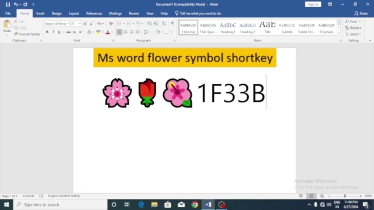 Ms word flower symbol shortkey #msword #symbols #computerknowledge ...