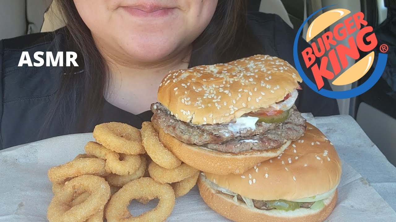 BURGER KING MUKBANG DOUBLE AND SINGLE WHOPPER WITH CRUNCHY ONION RINGS ...
