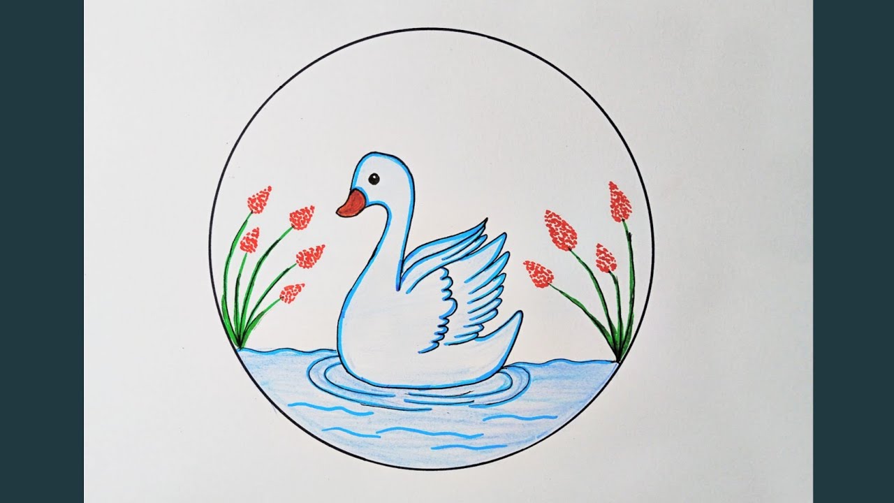 Swan in Circle Scenery drawing # easy drawing # drawing art # scenery ...