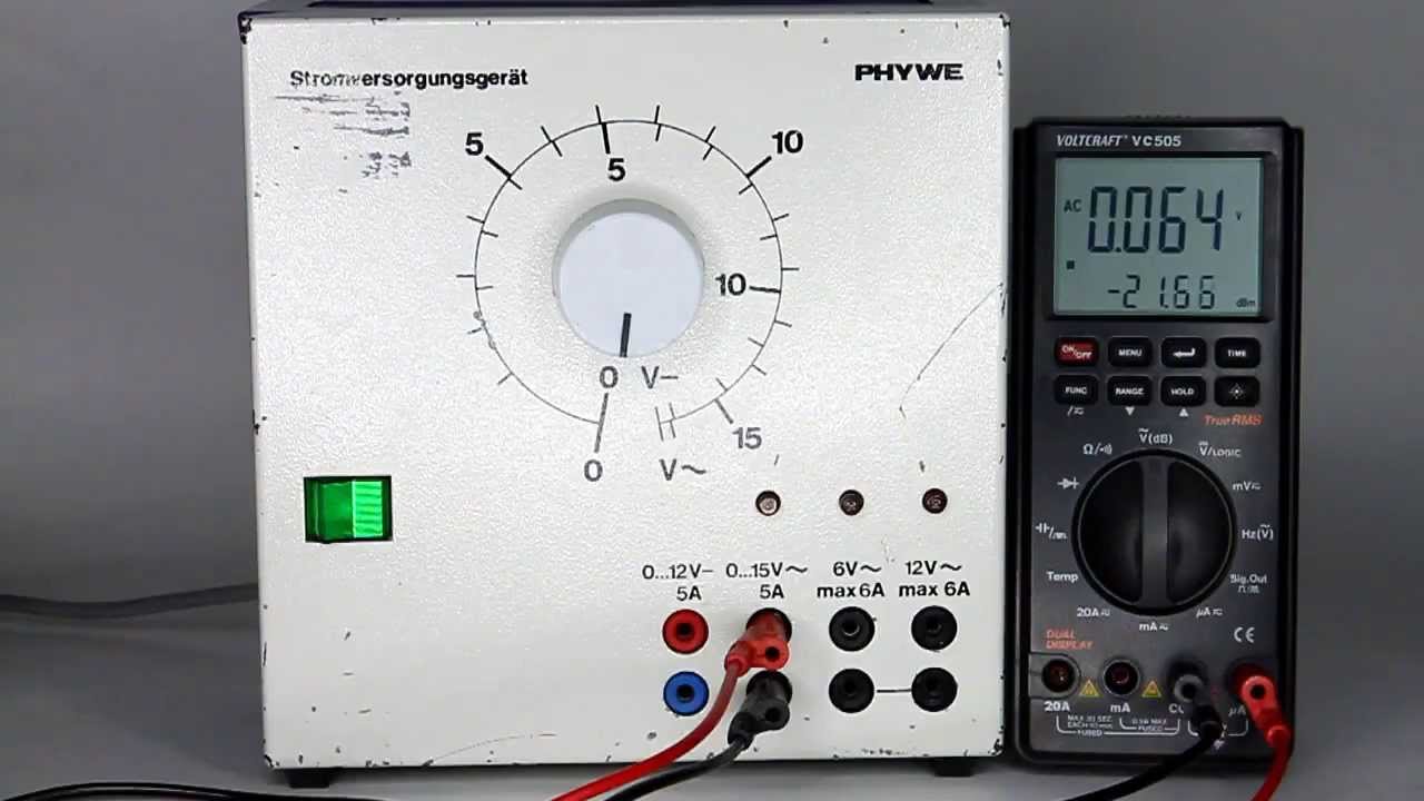 PHYWE Labornetzgerät, Stromversorgungsgerät, Trafo 0-15V 5A - YouTube