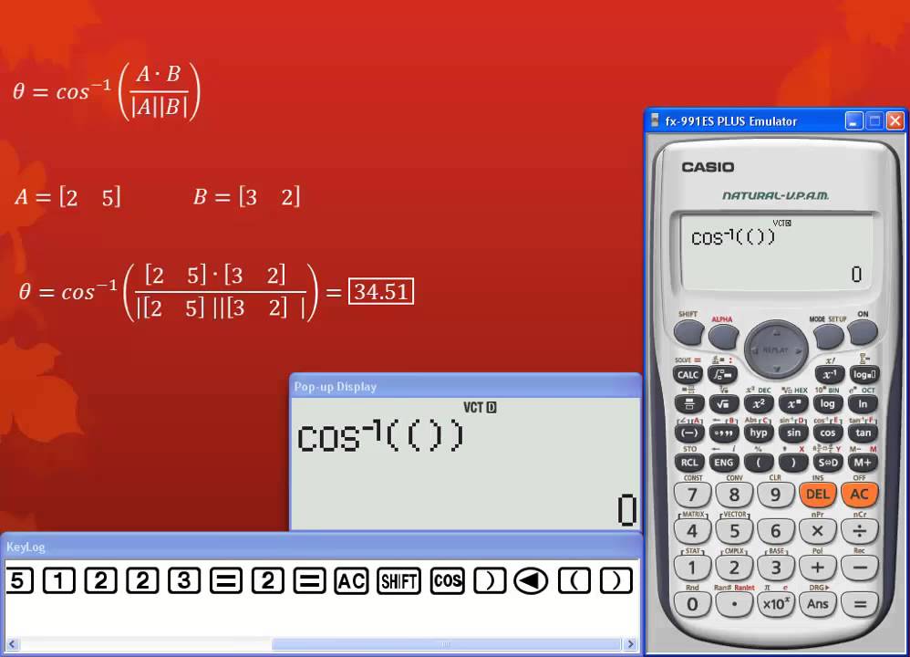 Cálculo de ángulo entre 2 vectores con Casio 570ES/991ES/82ES - YouTube