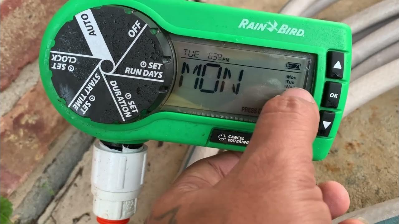 How to set a Rain Bird battery powered irrigation timer. - YouTube