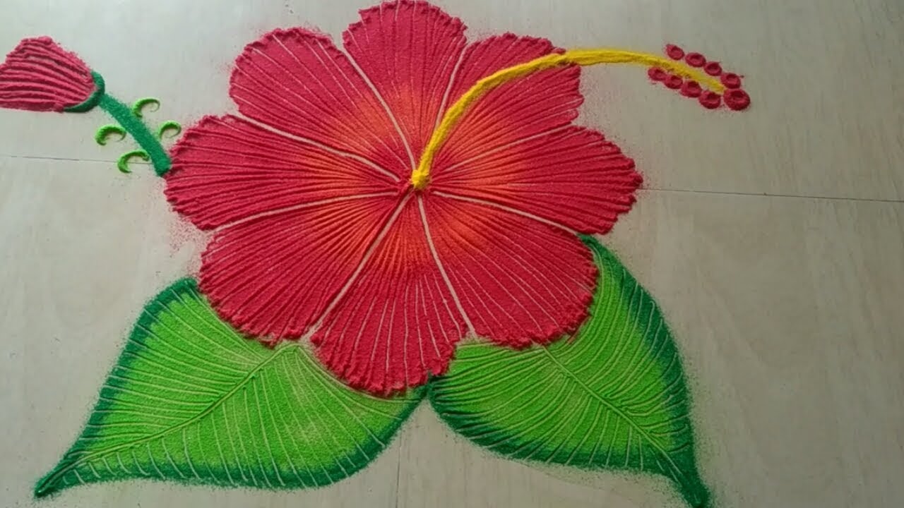 Easy Hibiscus Flower Rangoli Design | Hibiscus Flower Rangoli Design ...