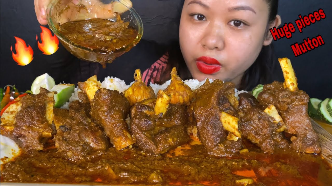 HUGE PIECE OF BIHARI STYLE MUTTON CURRY WITH RICE | SPICY MUTTON CURRY ...