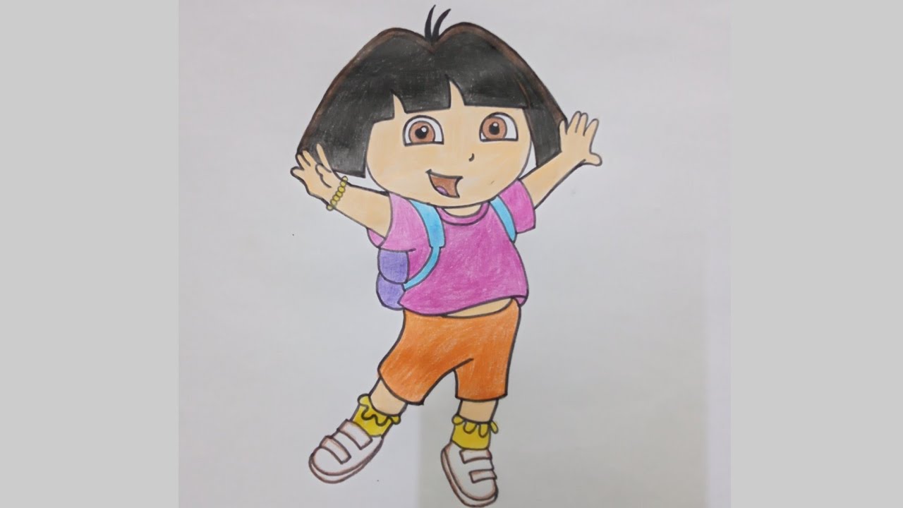 DORA EASY DRAWING STEP BY STEP || EASY DRAWING DORA WITH PENCIL COLOURS ...