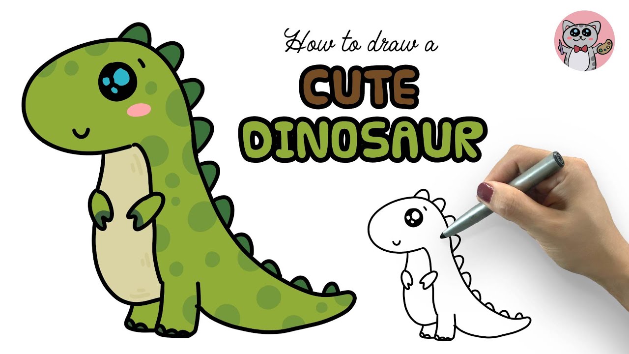 How to draw a cute dinosaur - Easy drawing step by step - YouTube